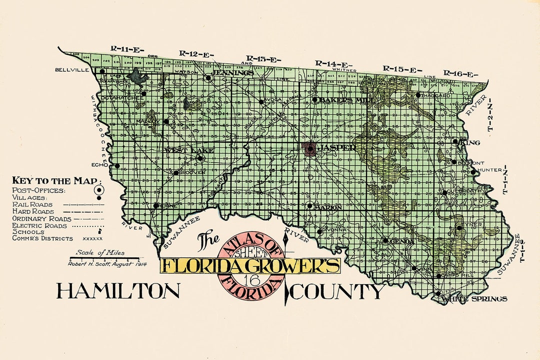 1914 Map of Hamilton County Florida - Etsy