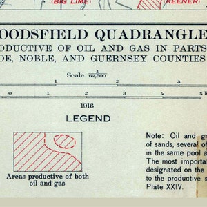 1914 Oil & Gas Field Map of Woodsfield Quadrangle Belmont Monroe Noble ...