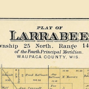 1889 Map of Larrabee Township Waupaca County Wisconsin - Etsy