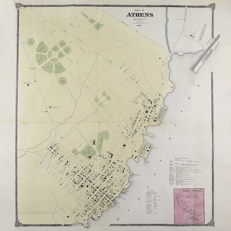 1867 Town Map of Athens Greene County New York - Etsy