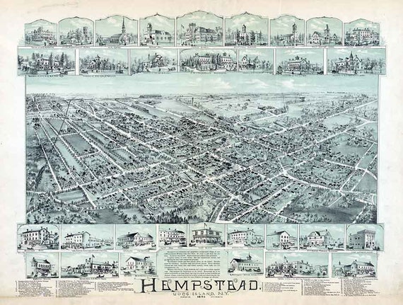 1895 Panoramic Map of Hempstead Long Island New York | Etsy