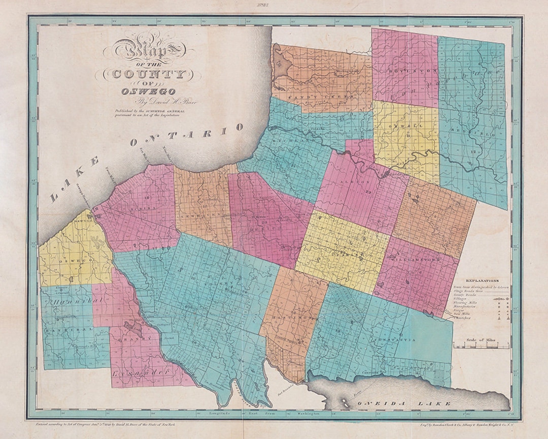 1829 Map of Oswego County New York - Etsy