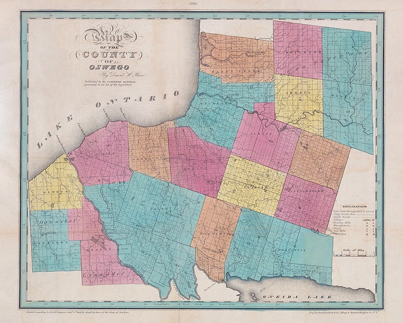 1829 Map of Oswego County New York - Etsy