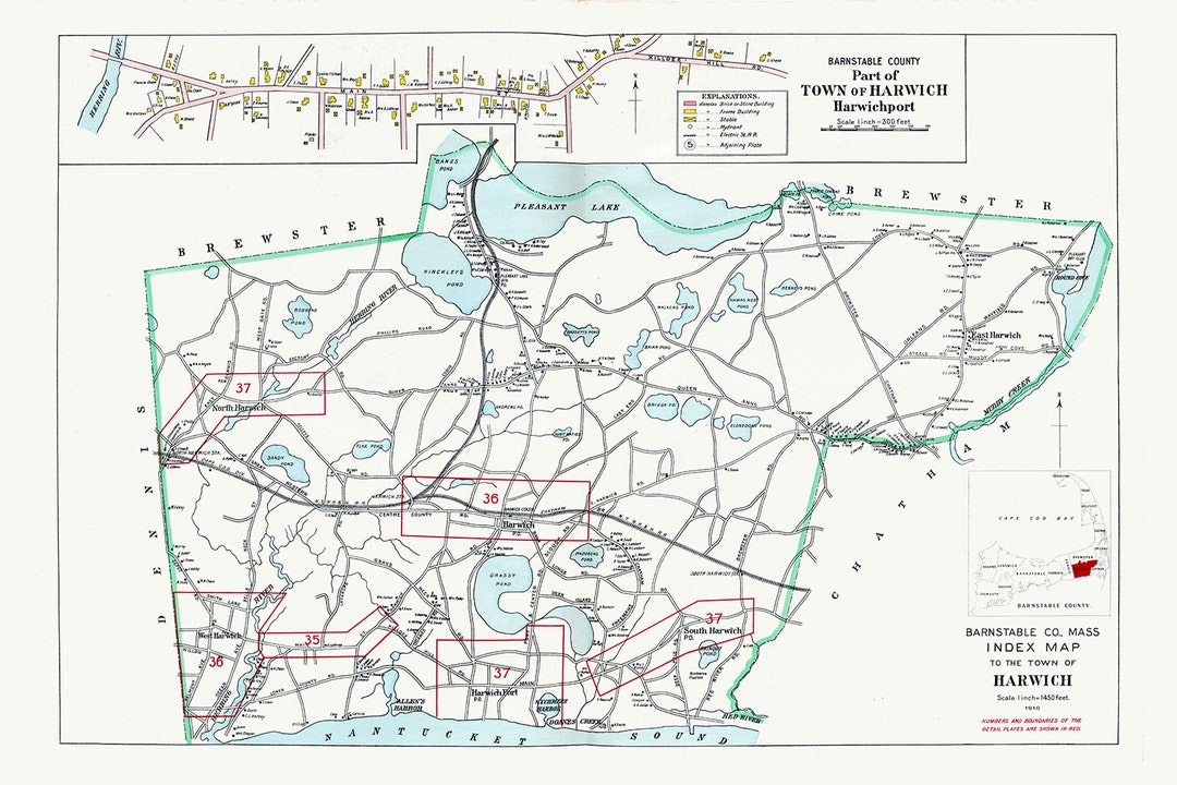 1910 Map of Harwich Barnstable County Massachusetts - Etsy