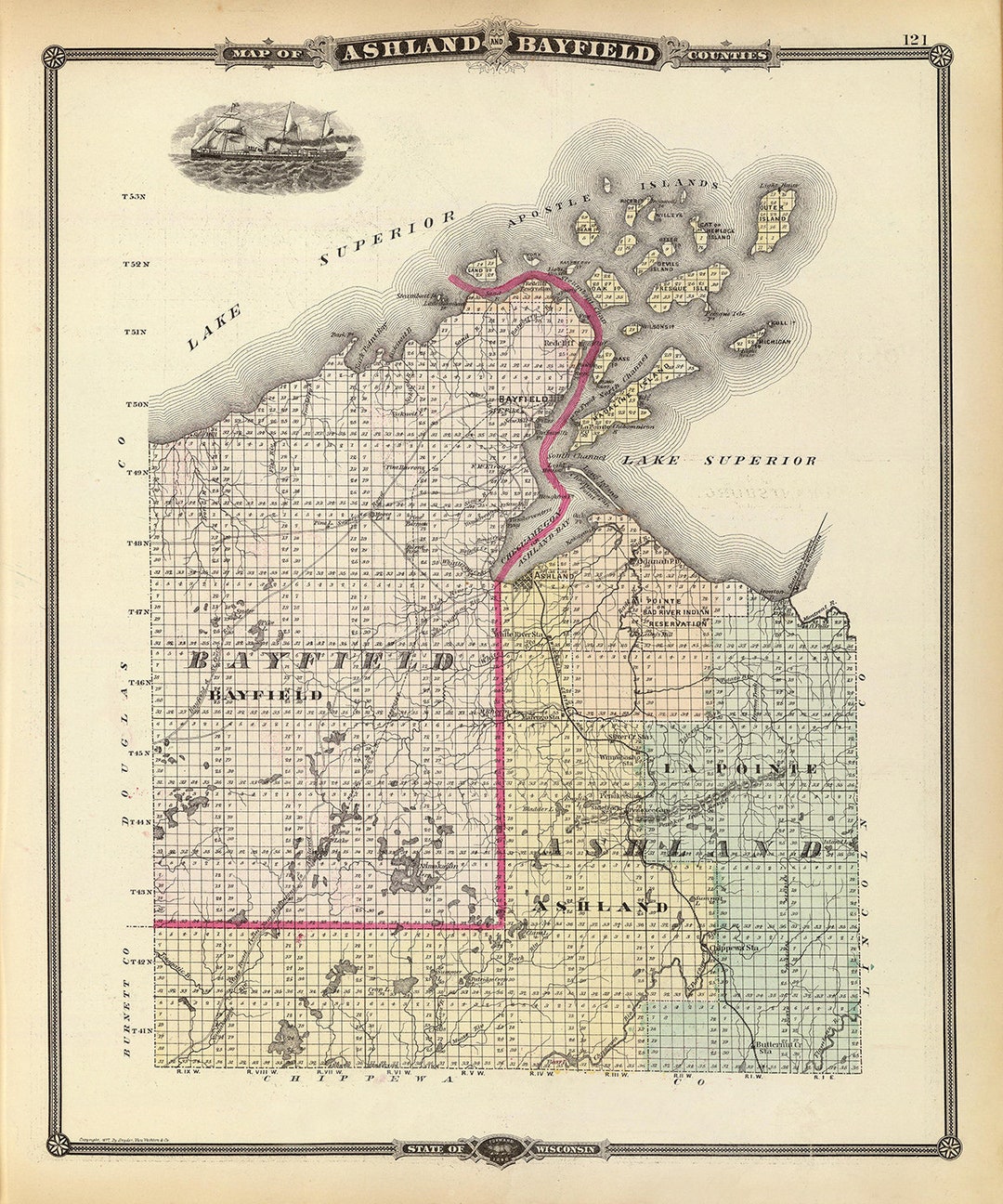 1878 Map of Ashland and Bayfield County Wisconsin Apostle Islands - Etsy