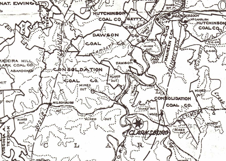 1939 Map of Pittsburgh Coal Seam Properties Pennsylvania West Virginia ...