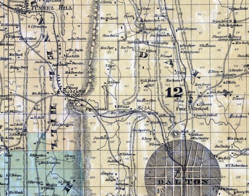 1879 Map of Whitfield County Georgia Dalton Landowner reprint | Etsy