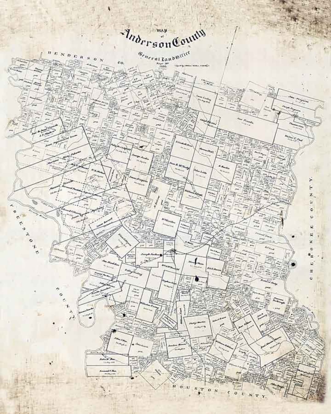 1903 Farm Line Map of Anderson County Texas - Etsy