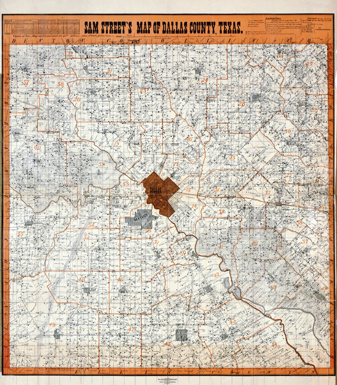 1900 Map of Dallas County Texas - Etsy