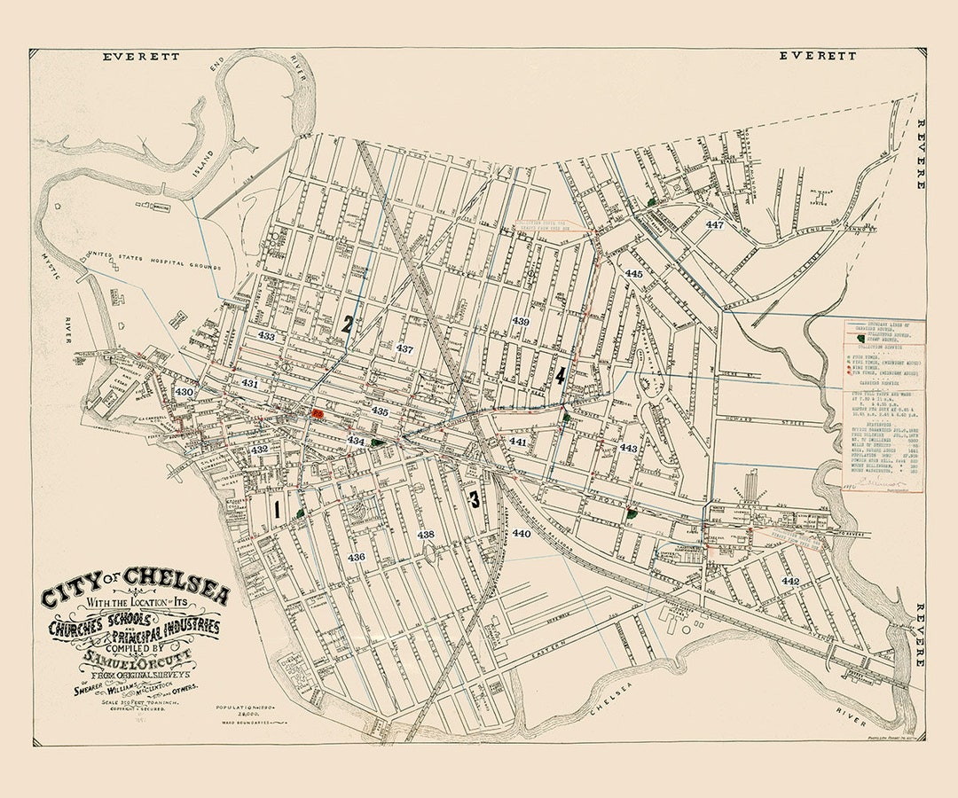 1892 Map of Chelsea Massachusetts - Etsy