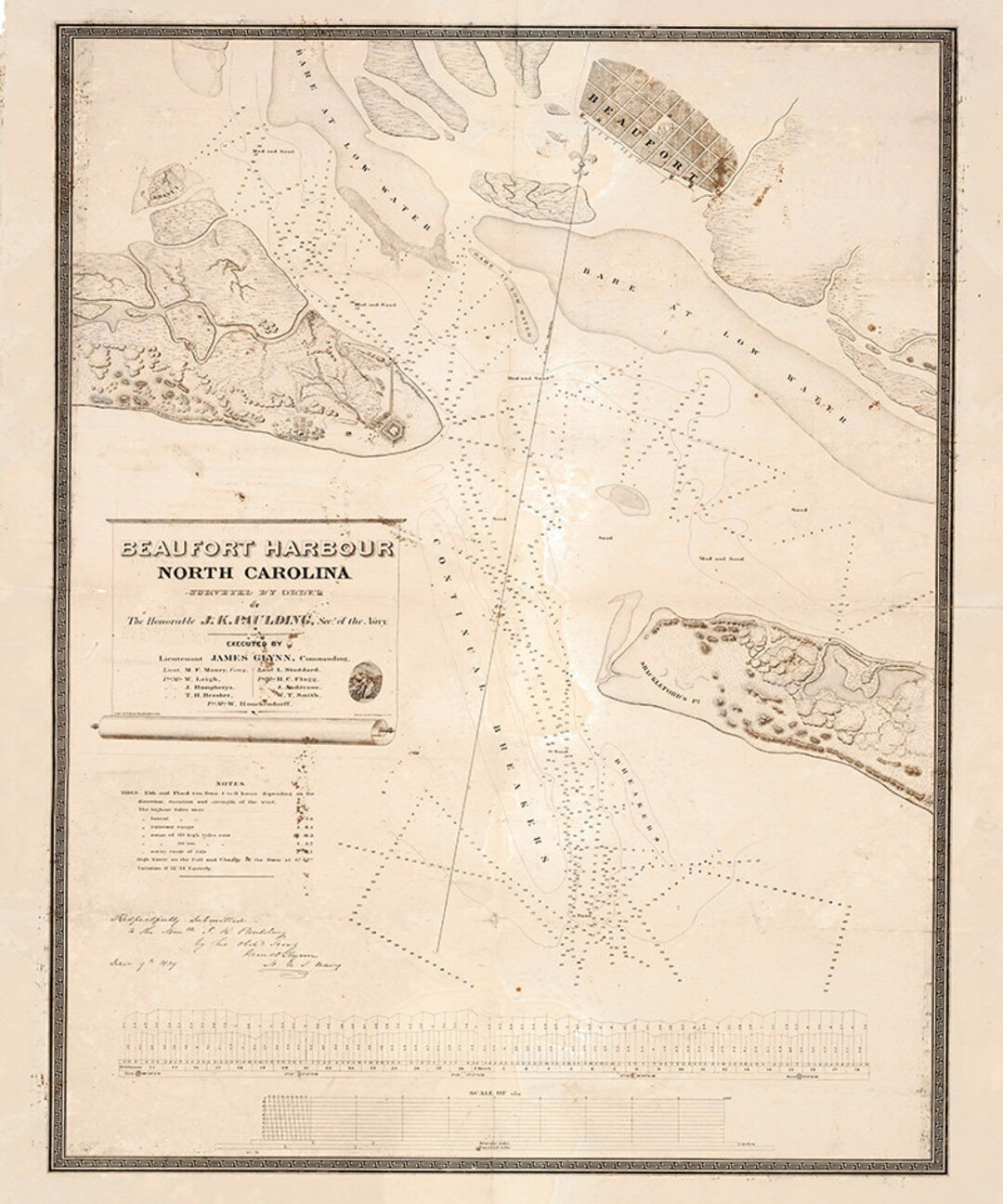 1839 Nautical Map of Beaufort Harbour North Carolina - Etsy