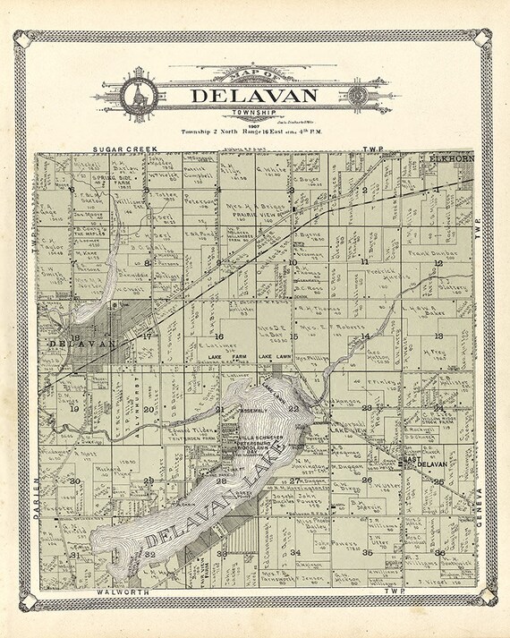 1907 Map of Delavan Township Walworth County Wisconsin - Etsy