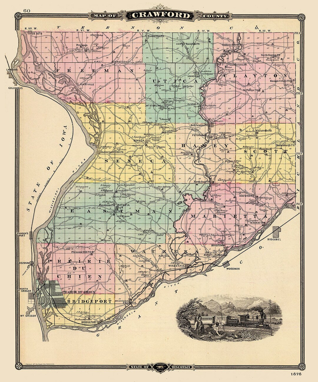 1878 Map of Crawford County Wisconsin - Etsy