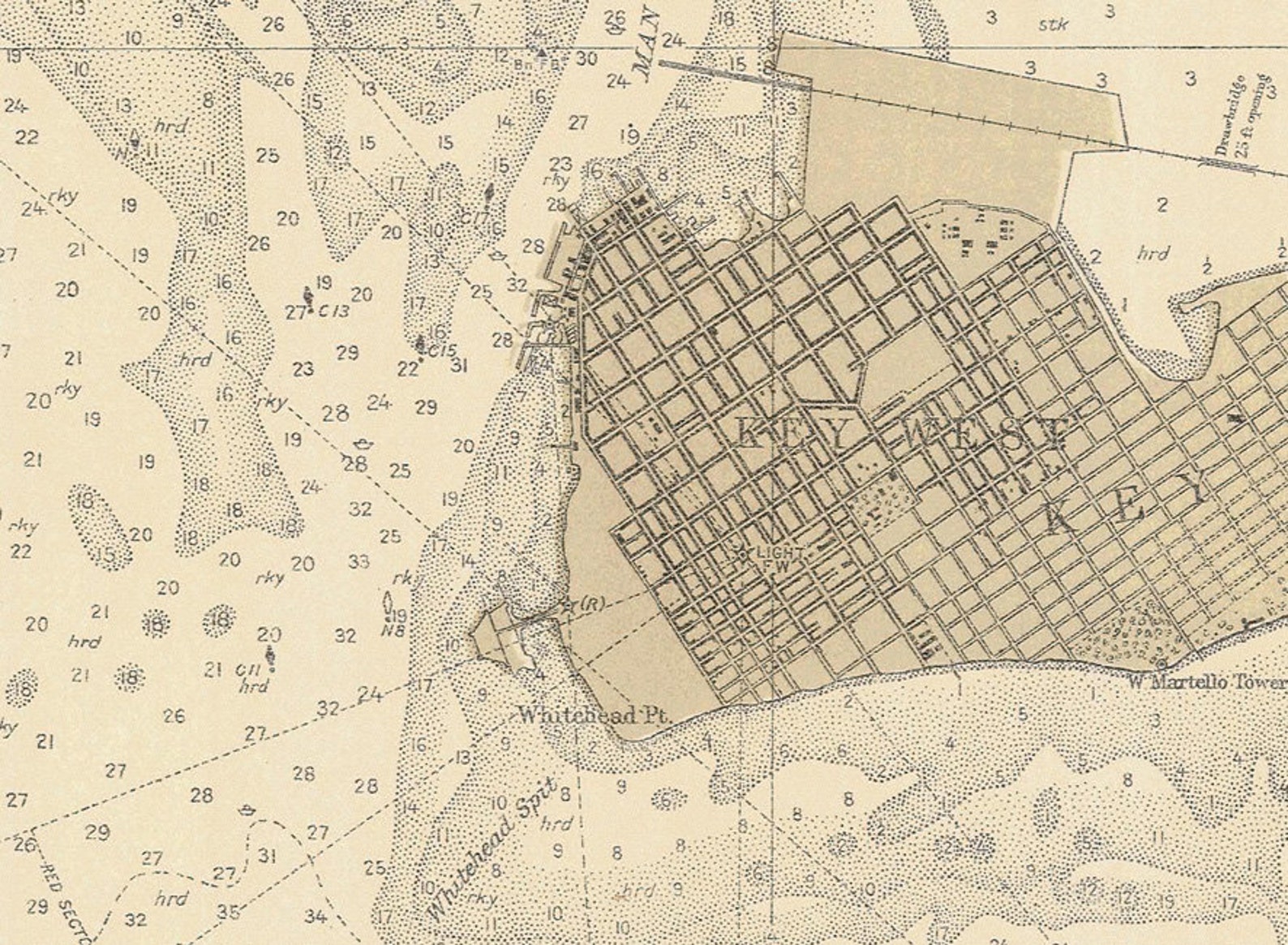 1911 Nautical Map of Key West Harbor Florida | Etsy