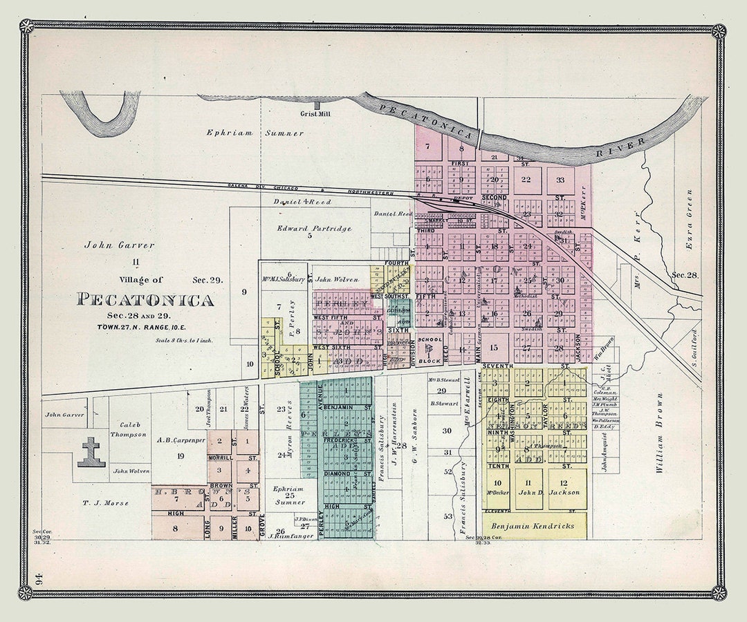 1886 Map of Pecatonica Winnebago County Illinois - Etsy