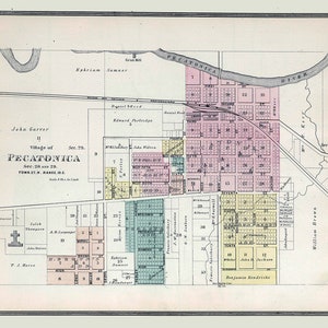 1886 Map of Pecatonica Winnebago County Illinois - Etsy