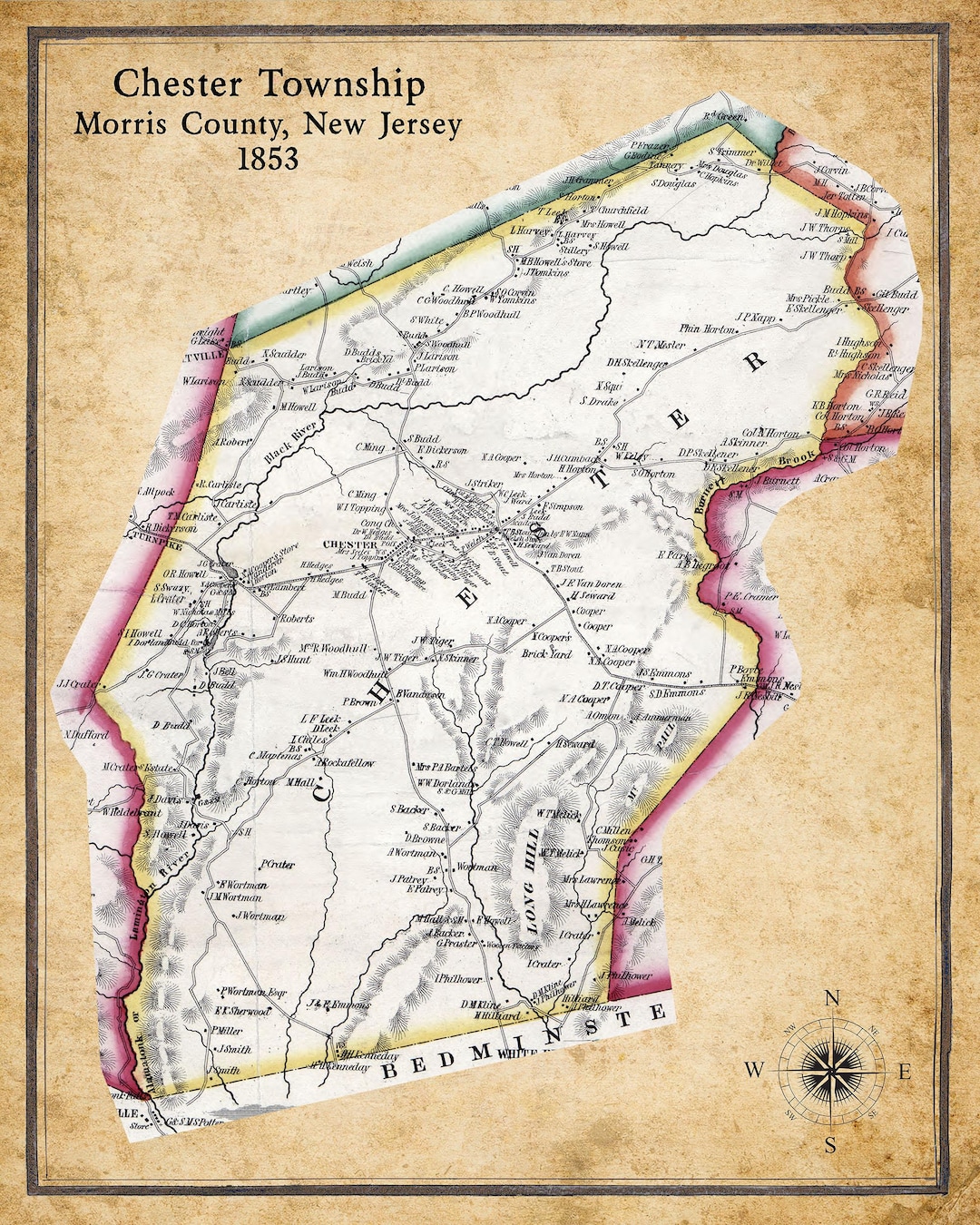 1853 Map of Chester Township Morris County New Jersey - Etsy