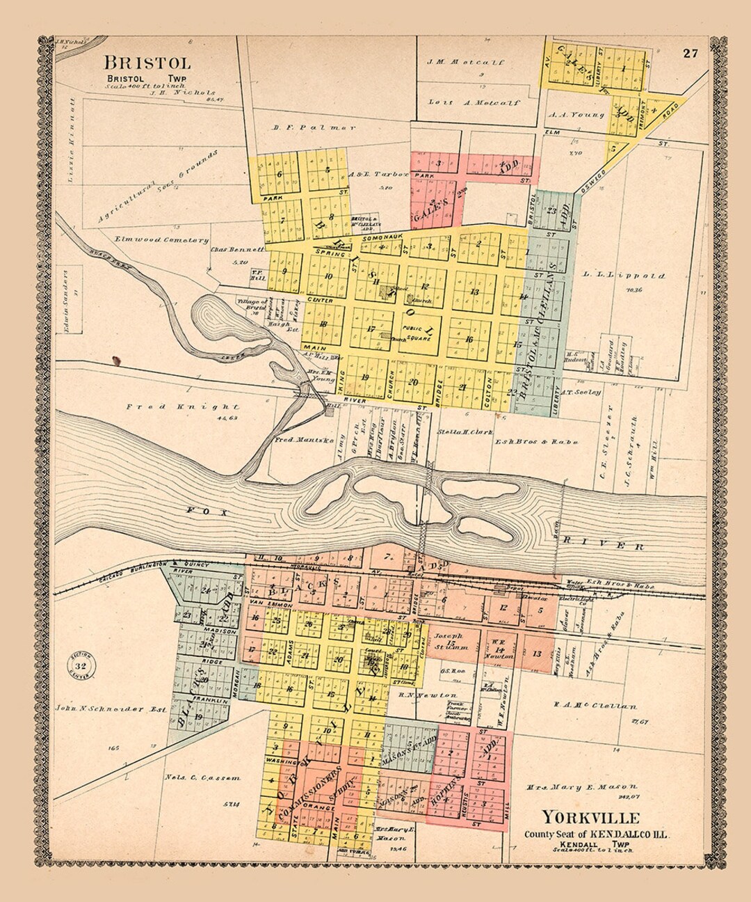 1903 Map of Bristol and Yorkville Kendall County Illinois - Etsy