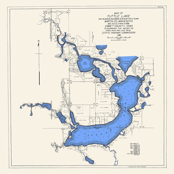 1916 Map of Tuttle Lake Martin County Minnesota & Emmet County | Etsy