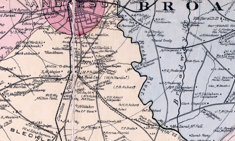 1897 Map of Anderson County South Carolina Family Names - Etsy