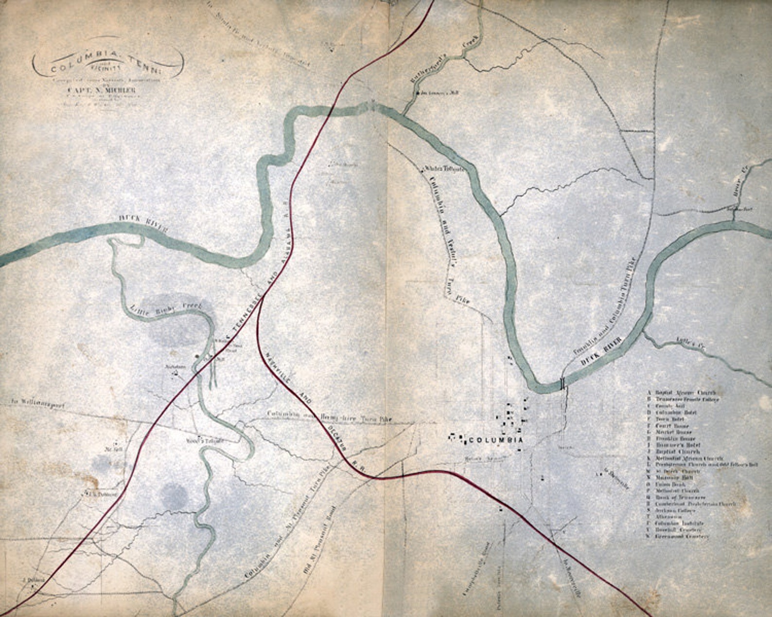 1863 Map of Columbia Tennessee and Vicinity - Etsy UK