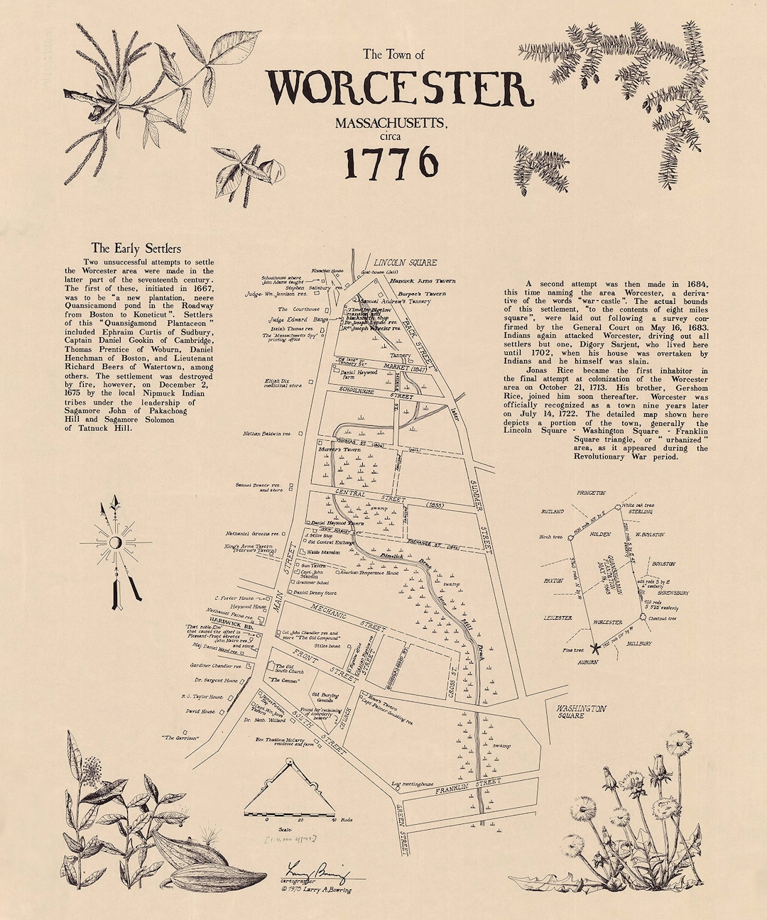 1776 Town Map of Worcester Massachusetts - Etsy
