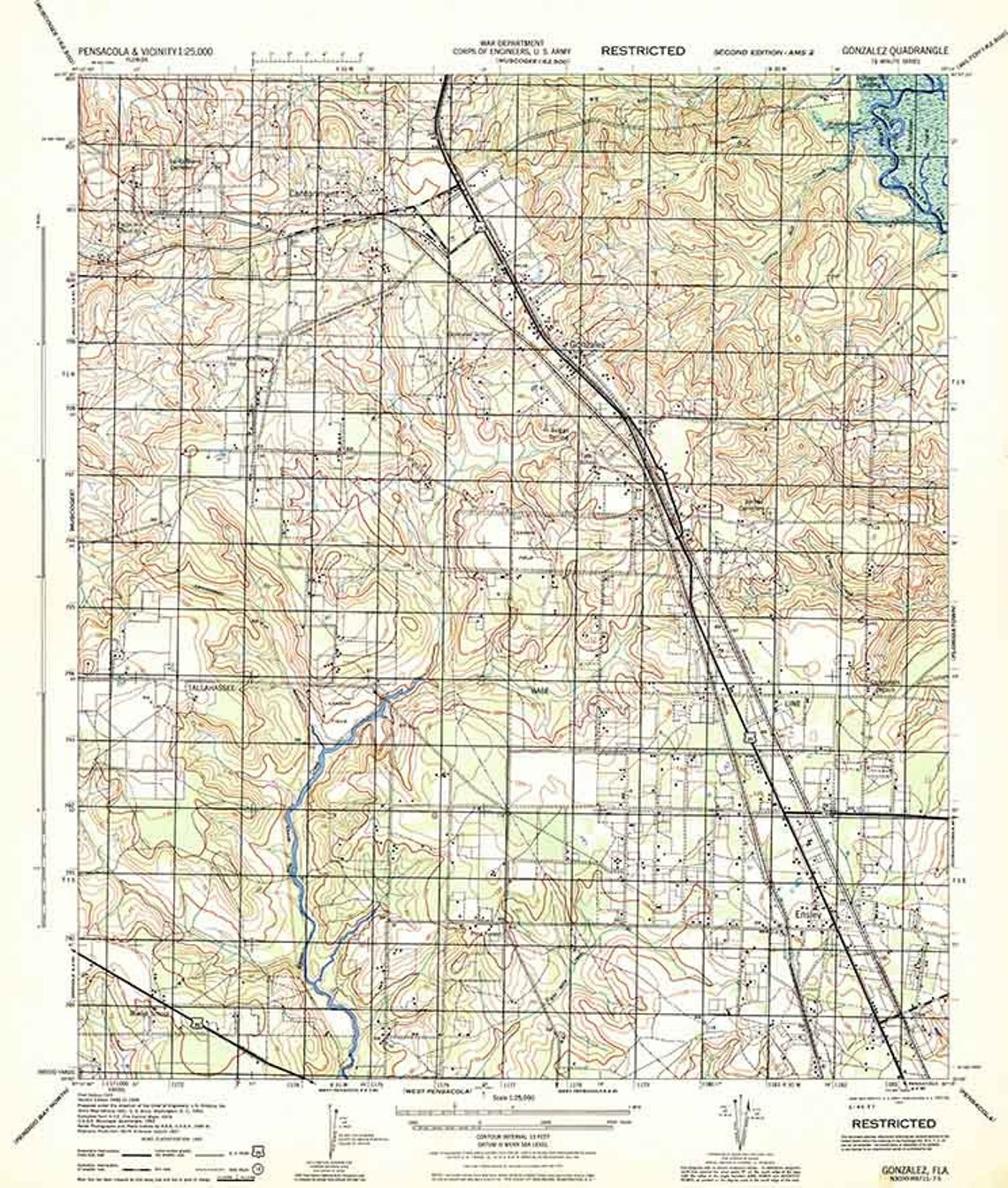 1944 Topo Map of Gonzalez Florida Quadrangle - Etsy