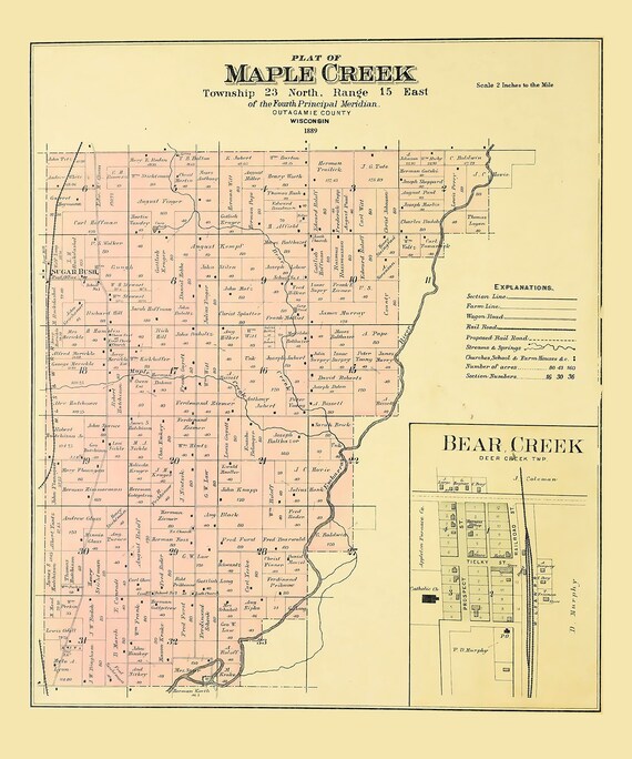 1889 Map of Maple Creek Township Outagamie County Wisconsin - Etsy