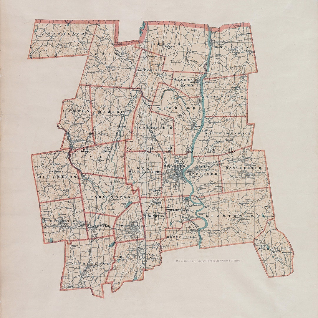 1893 Map of Hartford County Connecticut - Etsy