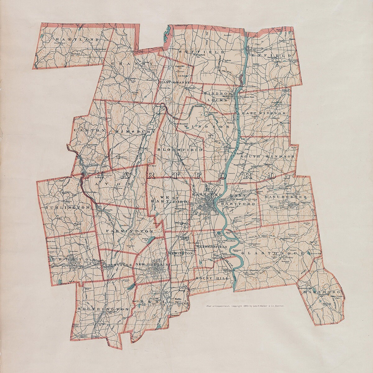 Hartford County Town Map