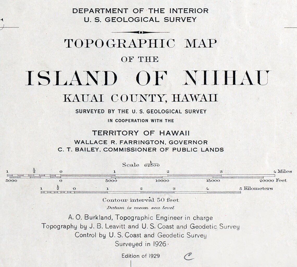 1929 Map of the Island of Niihau Kauai County Hawaii - Etsy