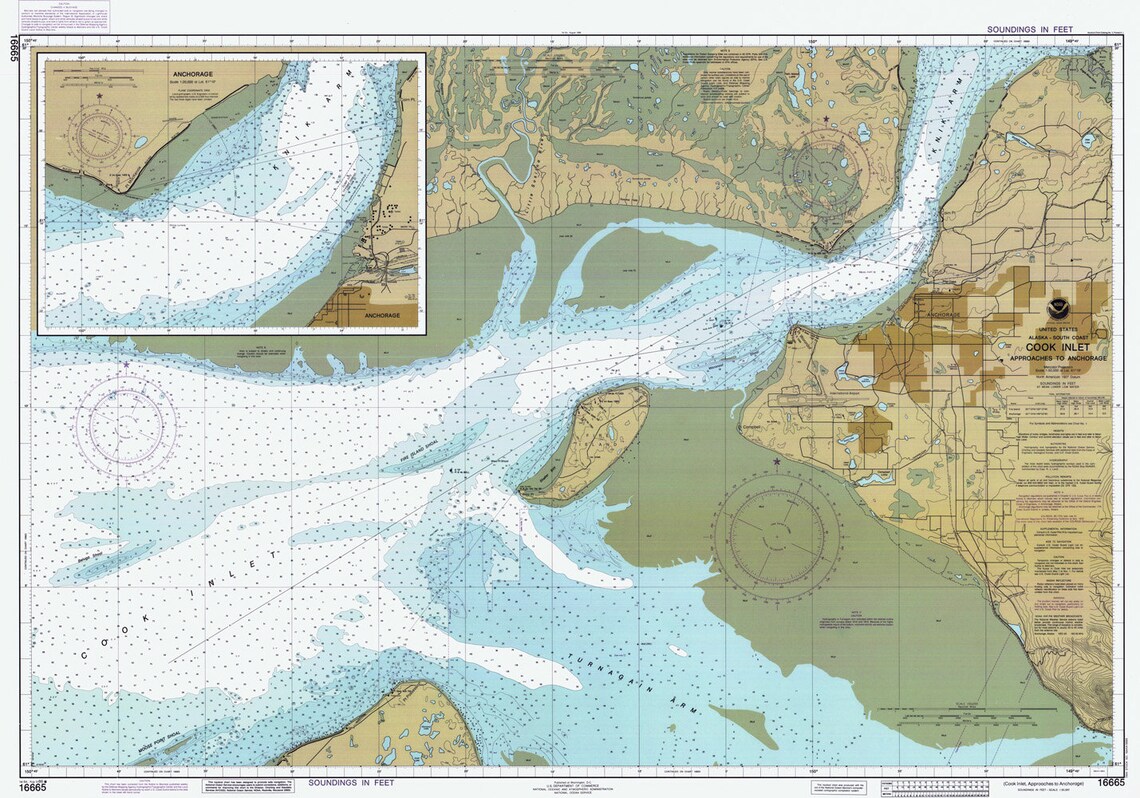 1986 Nautical Map of Cook Inlet Anchorage Alaska | Etsy
