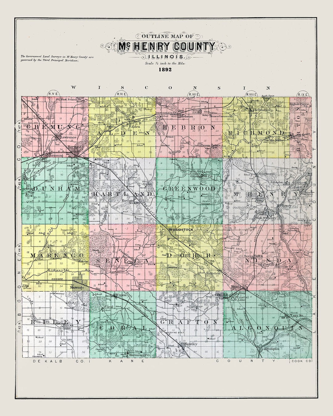 1892 Map of Mchenry County Illinois - Etsy