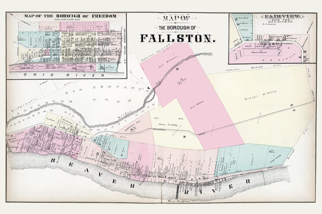 1876 Map of Fallston Beaver County Pennsylvania - Etsy