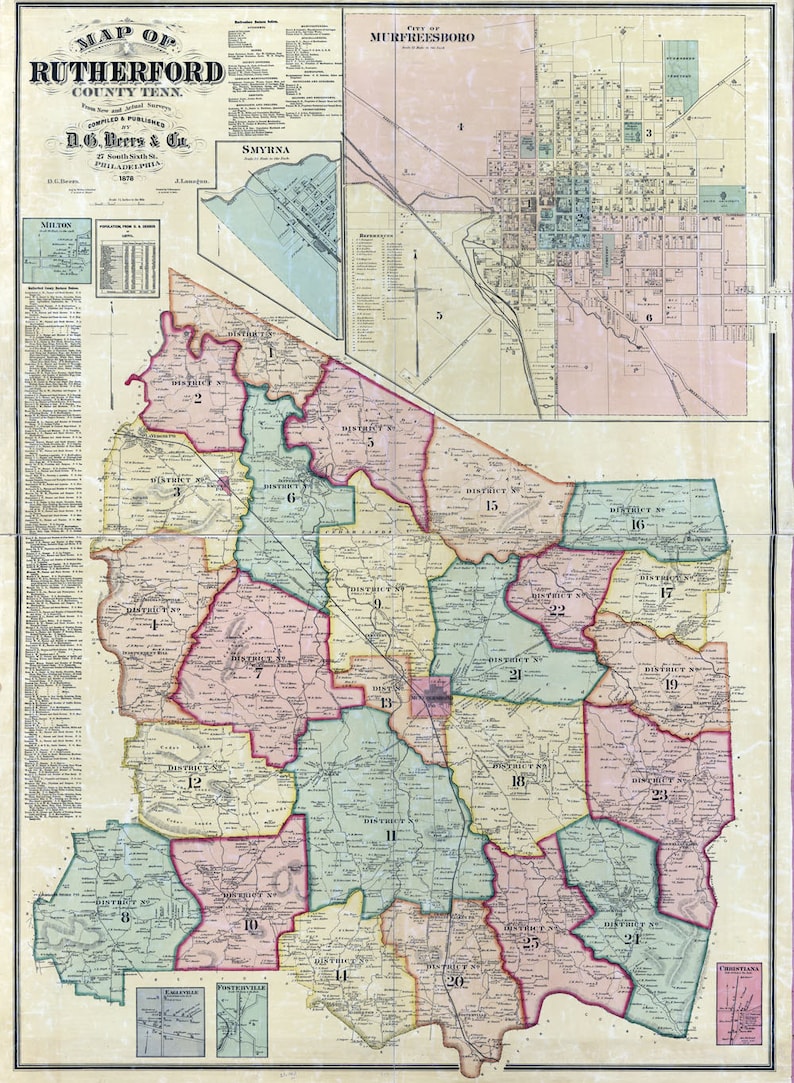 1878 Map of Rutherford County Tennessee Murfreesboro - Etsy