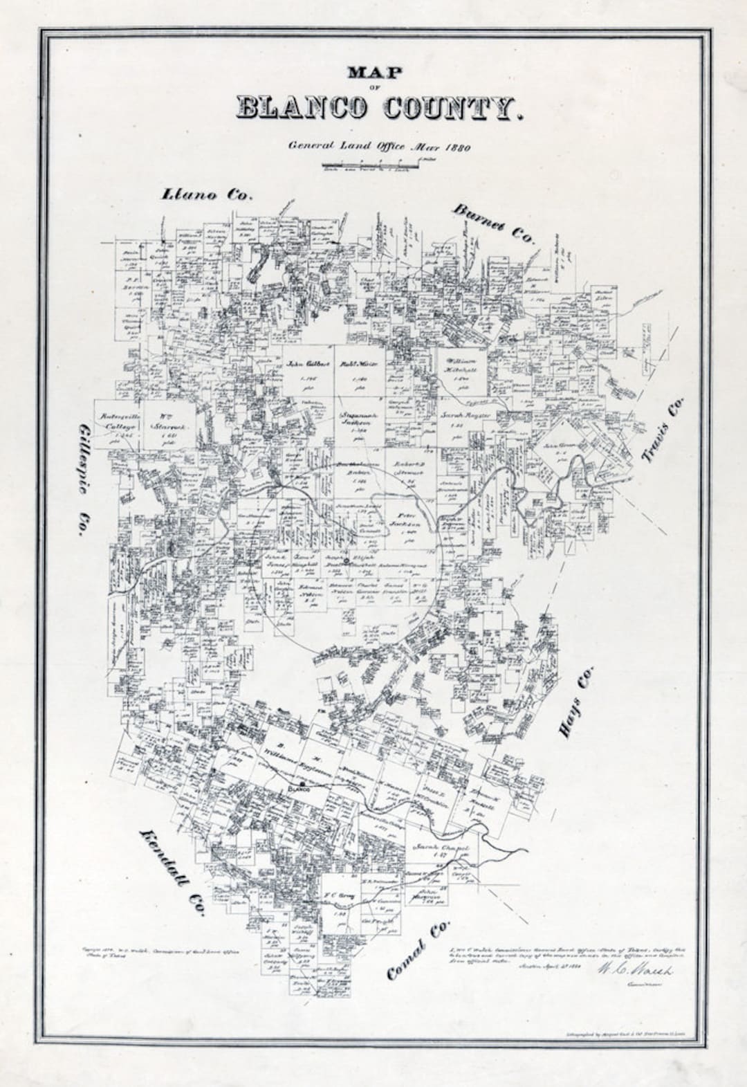 1880 Farm Line Map of Blanco County Texas - Etsy