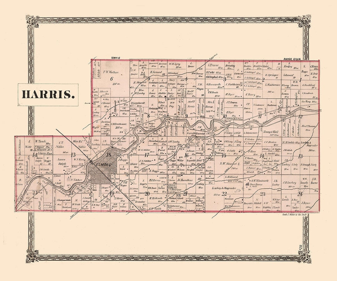 1874 Map of Harris Township Ottawa County Ohio - Etsy