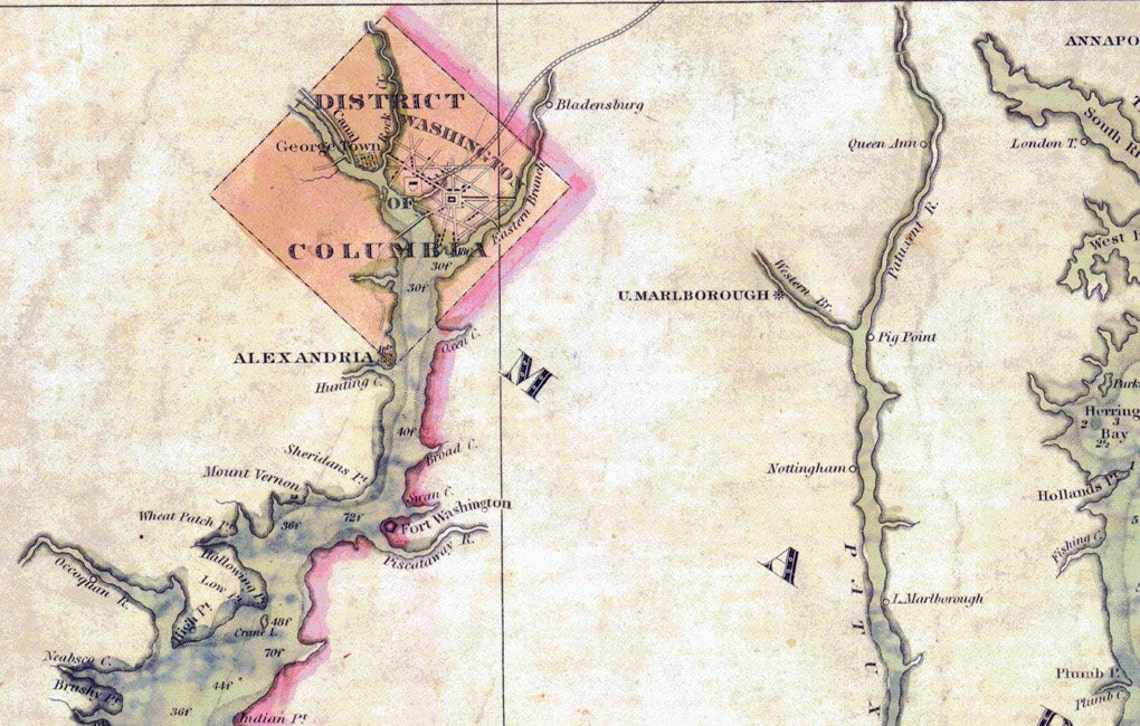 1840 Nautical Chart Map of the Chesapeake and Delaware Bays Maryland ...