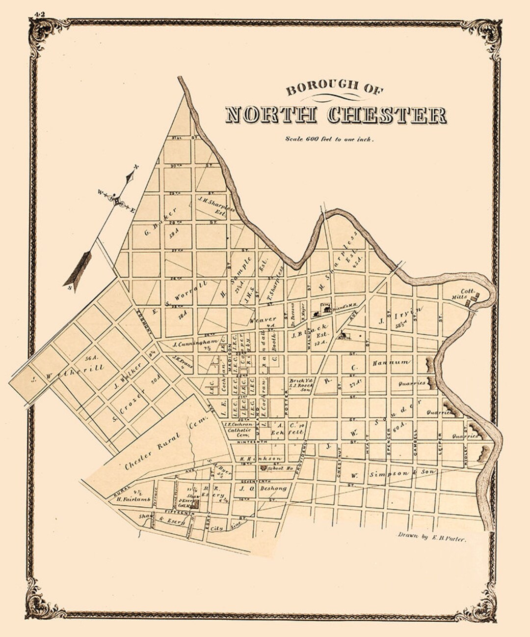 1875 Town Map of North Chester Delaware County Pennsylvania - Etsy