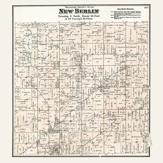 1873 Map of New Berlin Township Waukesha County Wisconsin | Etsy