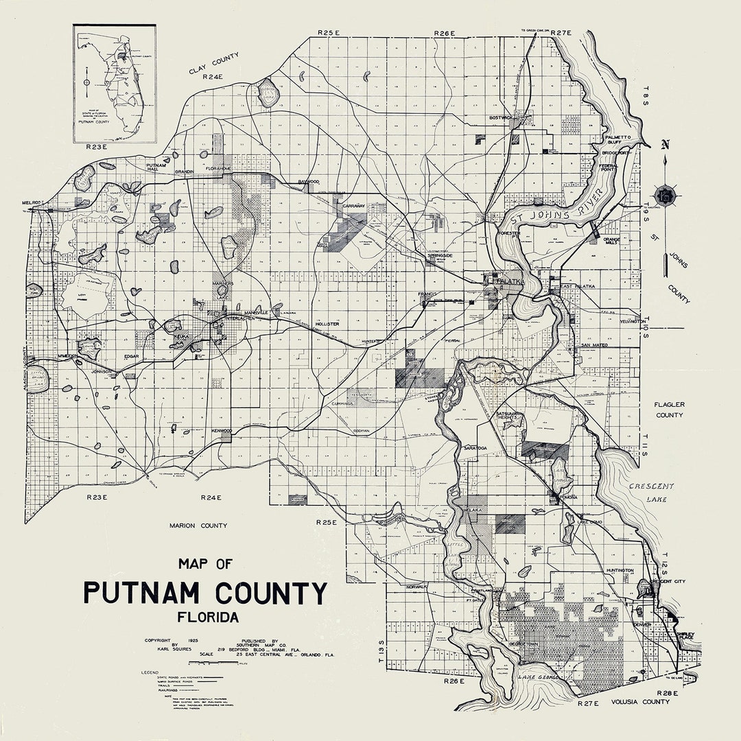 1925 Farm Line Map of Putnam County Florida - Etsy