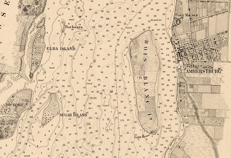 1874 Nautical Chart of Mouth Detroit River - Etsy Canada