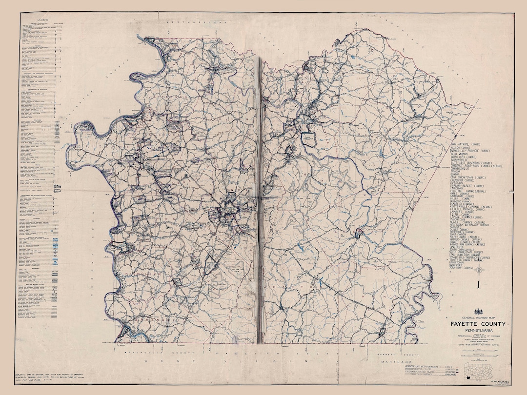 1941 Map of Fayette County Pennsylvania - Etsy