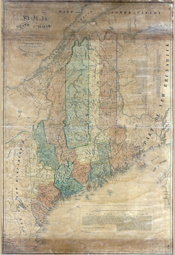 1840 Map of the State of Maine | Etsy