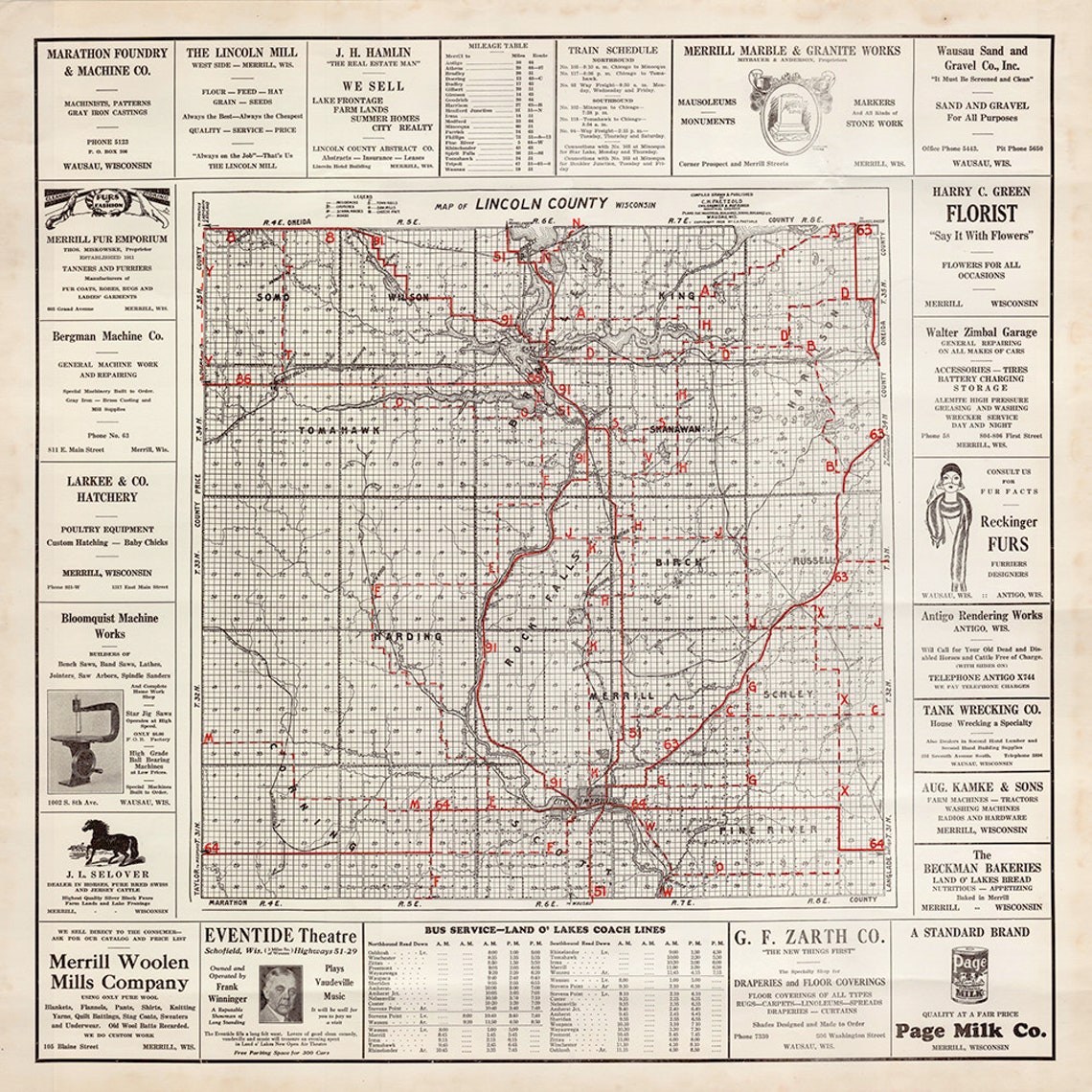 1926 Farm Line Map of Lincoln County Wisconsin | Etsy
