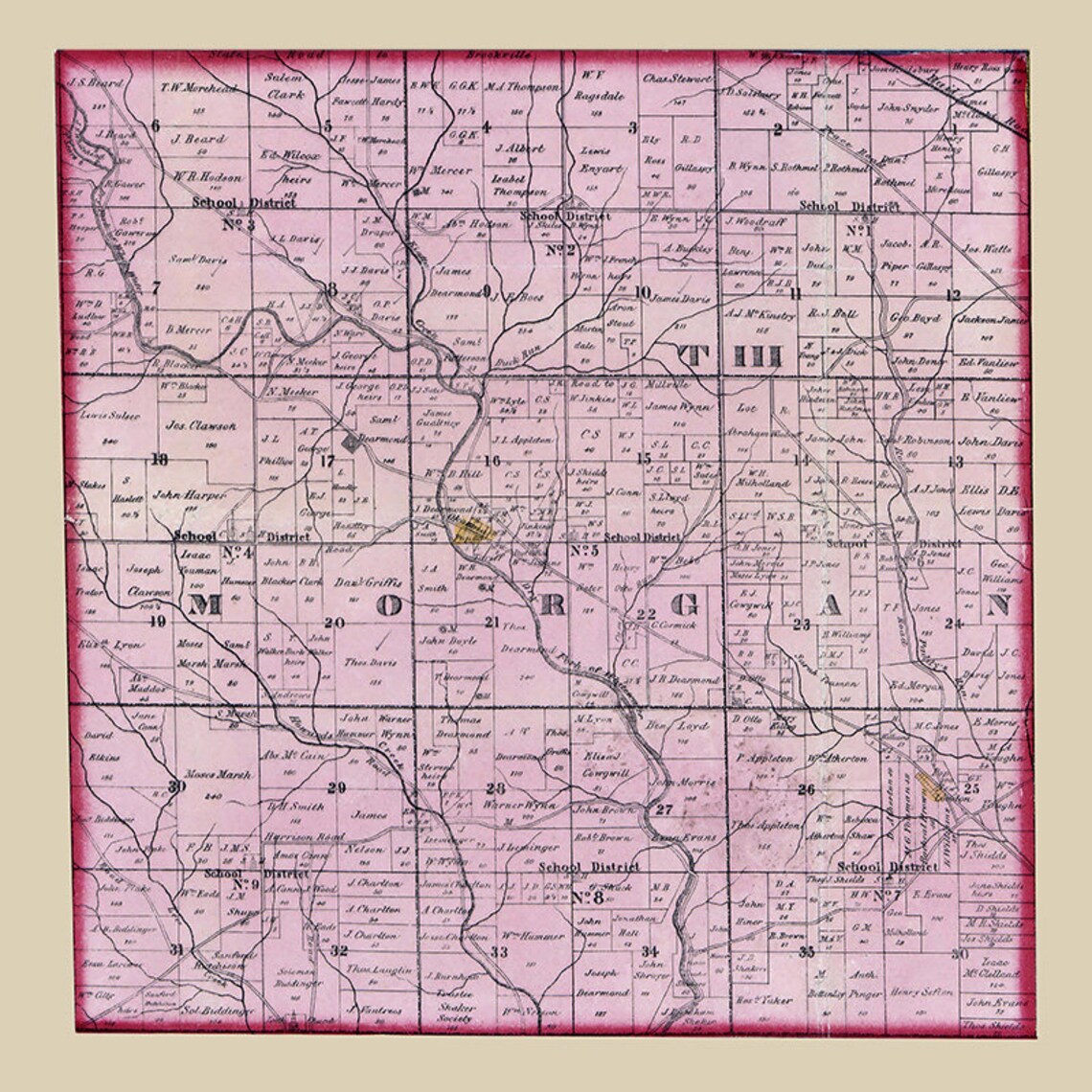 1855 Farm Line Map of Morgan Township Butler County Ohio | Etsy