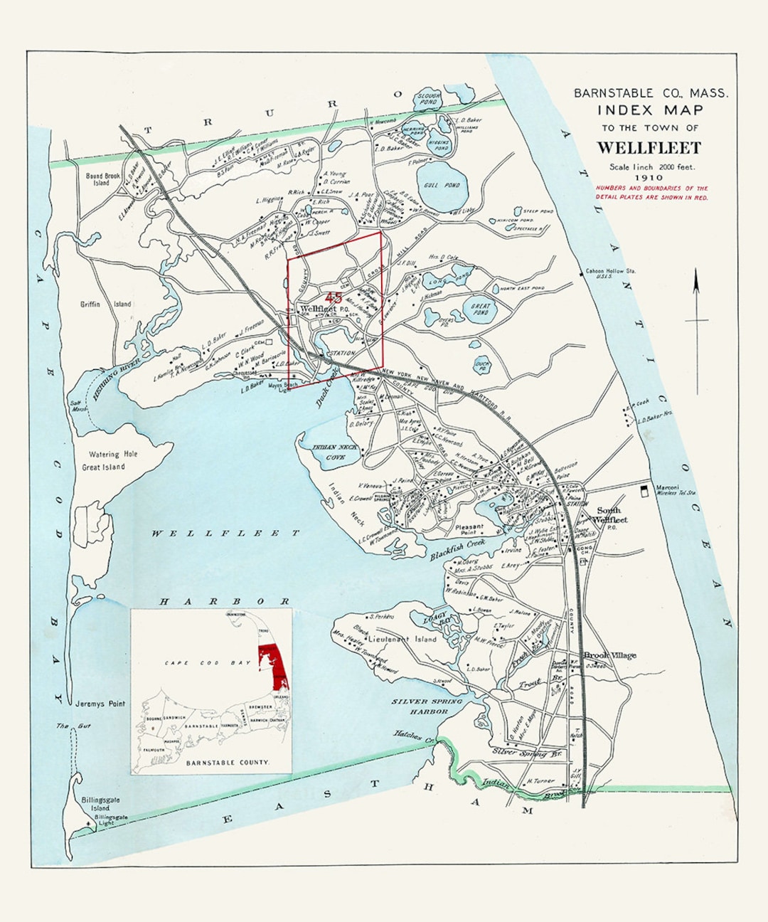 1910 Map of Wellfleet Barnstable County Massachusetts - Etsy