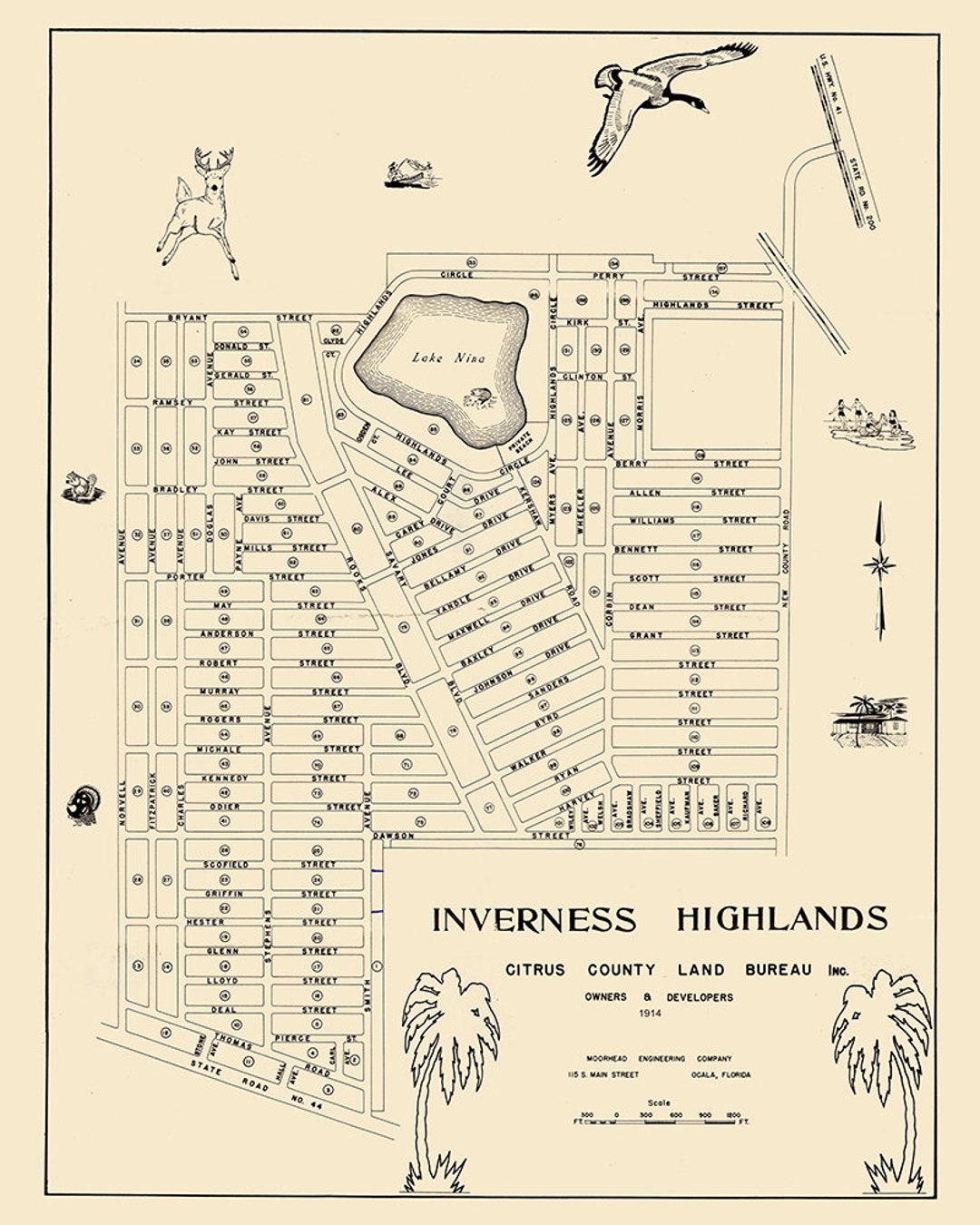 1914 Map of Inverness Highlands Citrus County Florida - Etsy