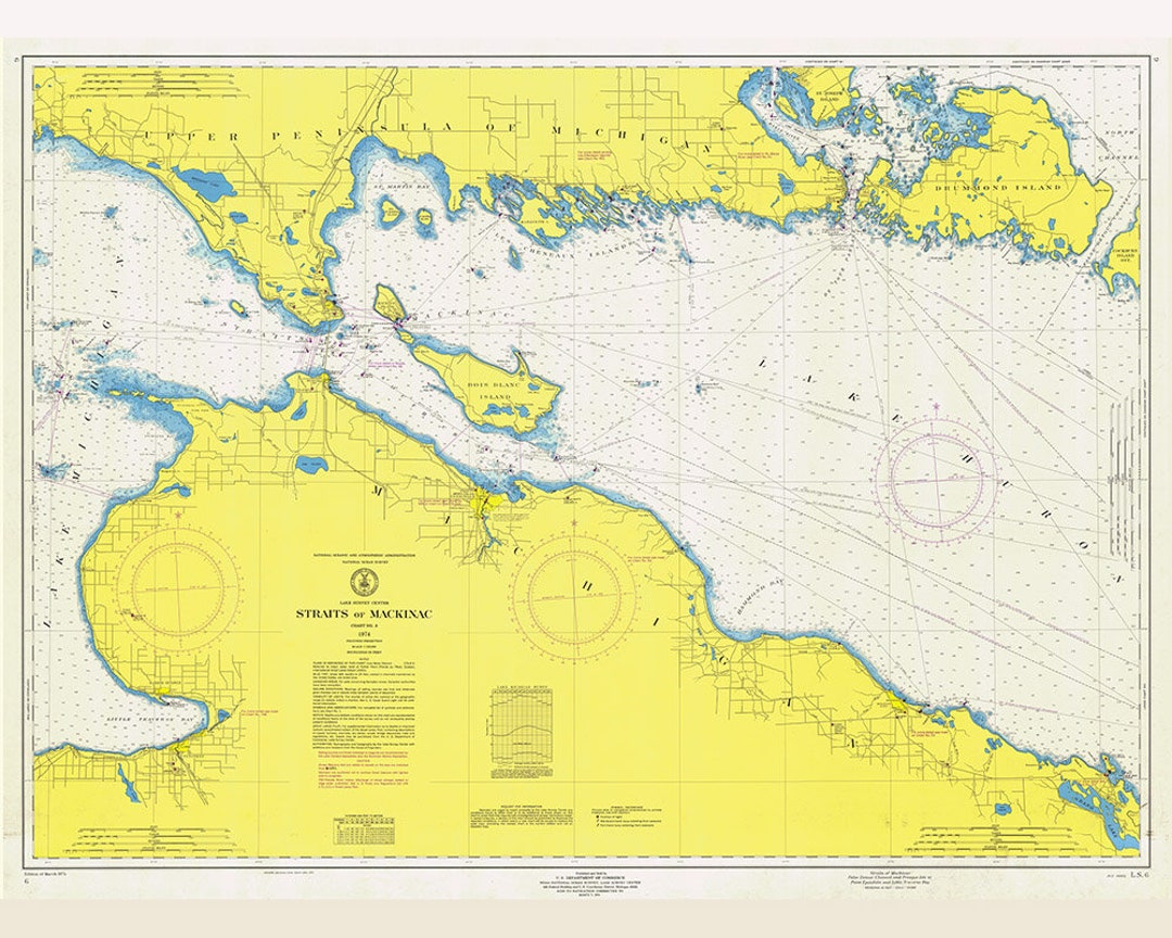 1974 Nautical Map of Lake Huron Straits of Mackinac - Etsy