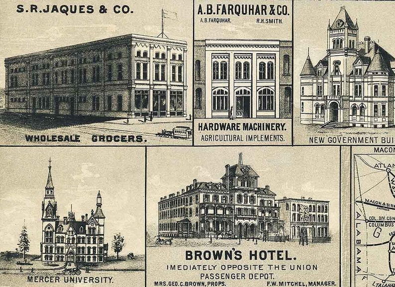 1887 Panoramic Map of Macon Georgia Bibb County - Etsy